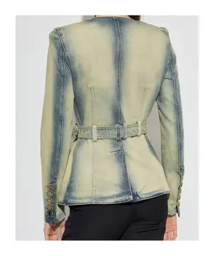 Balmain Belted Denim Blazer - Nude