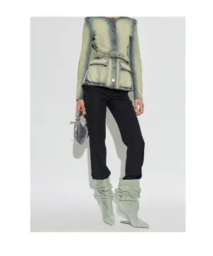 Balmain Belted Denim Blazer - Nude