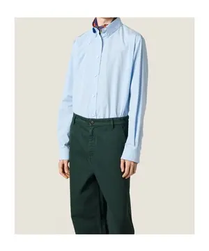 Miu Miu Logo Embroidered Cotton Button-up Shirt