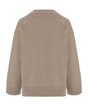 Tory Burch V-neck Cardigan With Ribbed Cuffs And Hem - Nude