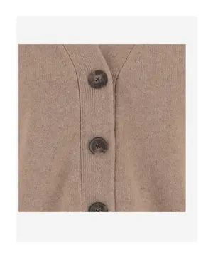 Tory Burch V-neck Cardigan With Ribbed Cuffs And Hem - Nude