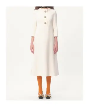 Valentino Garavani Crepe Couture Midi Dress With Jewelry Button Details - Ivory
