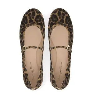 GIANVITO ROSSI Carla Leopard-pattern Buckle-strap Ballerina Flats - Black