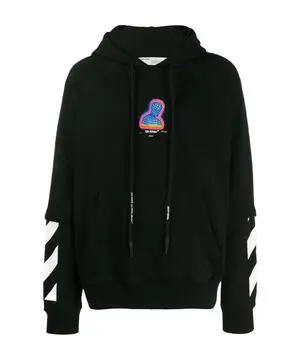 Off-White Hooded Sweater With Rope Straps And Graphic Print