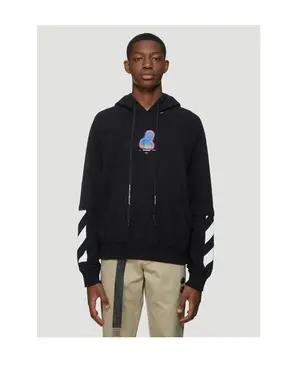 Off-White Hooded Sweater With Rope Straps And Graphic Print