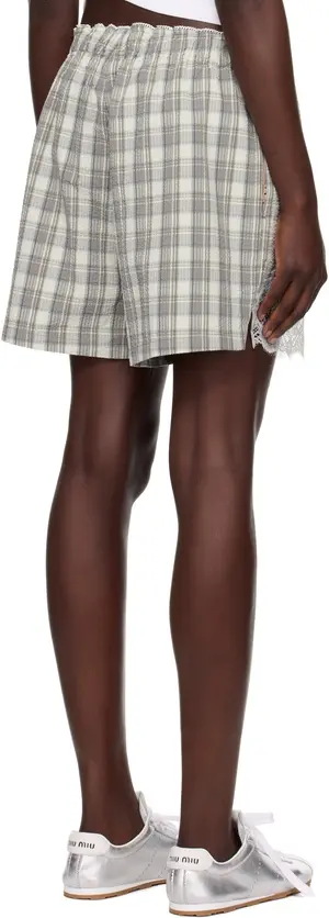 Martine Rose Seersucker Checkered Shorts With Lace Trim