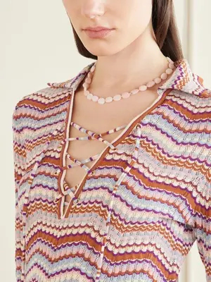 Rixo Multicolor Zigzag Striped Crochet Long-sleeved Top - Pink