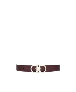 FERRAGAMO Salvatore Ferragamo Double Gancini Buckle Belt Dark Wine Red/black