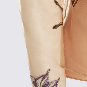 Blumarine Sheer Butterfly Embroidered Long Sleeve Top - Nude