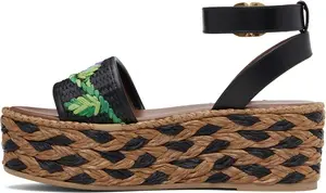 Valentino Garavani Polished Leather And Woven Faux Grass Platform Sandals
