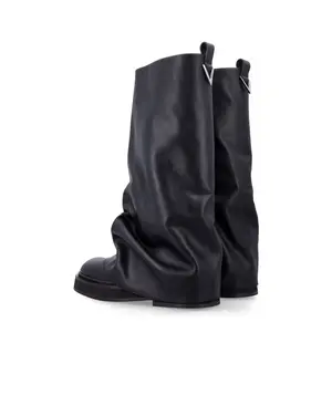 Attico The Robin Ruched Leather Combat Boots - Black