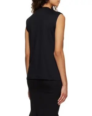 Balmain Sleeveless Logo T-shirt With Button Shoulder Detail - Black