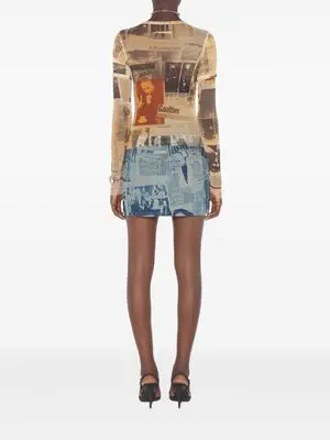 JEAN PAUL GAULTIER Mesh Newspaper Print Long Sleeve T-shirt - Nude