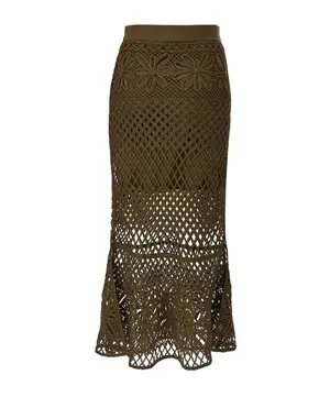 Pinko Crispo Fancy Crochet-effect Long Skirt - Green