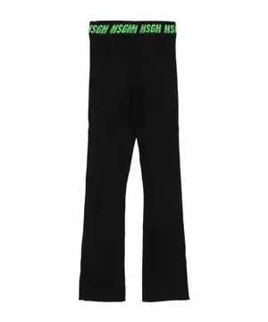 MSGM Ribbed Trousers With Logo Belt - Black
