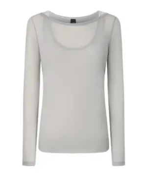 Pinko Boat-neck Long-sleeved Sheer T-shirt - Gray