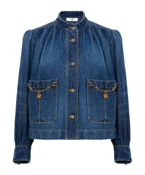 Chloé High-neck Gathered Denim Jacket - Blue