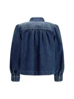 Chloé High-neck Gathered Denim Jacket - Blue