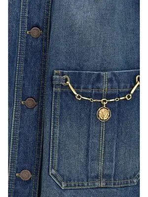 Chloé High-neck Gathered Denim Jacket - Blue