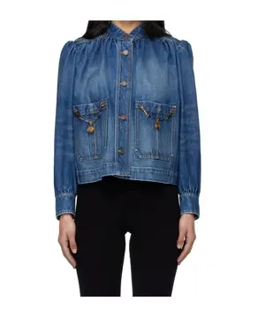 Chloé High-neck Gathered Denim Jacket - Blue