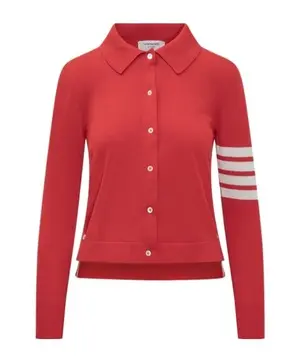 Thom Browne 4-bar Stripe Knitted Polo Shirt - Red