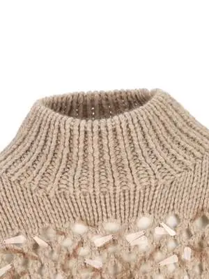 Brunello Cucinelli Embellished Geometric Cutout Turtleneck Jumper