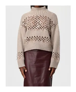 Brunello Cucinelli Embellished Geometric Cutout Turtleneck Jumper
