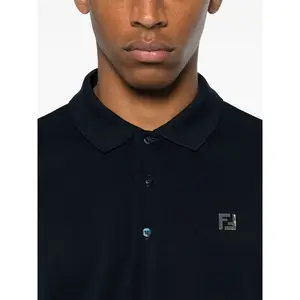 Fendi Logo Plaque Short-sleeved Polo Shirt - Navy Blue