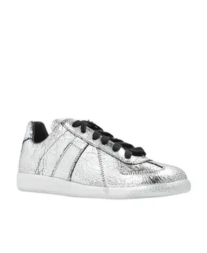 MAISON MARGIELA Replica Metallic-effect Lace-up Sneakers - Silver
