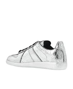 MAISON MARGIELA Replica Metallic-effect Lace-up Sneakers - Silver