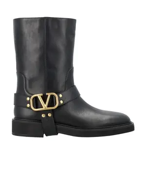 Valentino Garavani Vlogo Plaque Square Toe Boots
