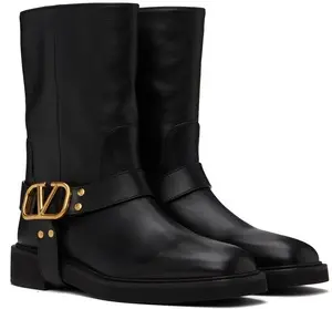 Valentino Garavani Vlogo Plaque Square Toe Boots