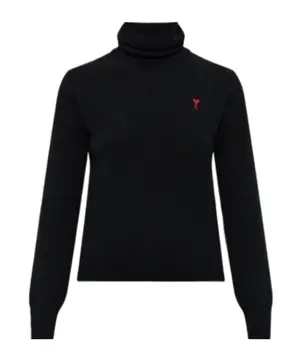 AMI Paris De Coeur Embroidered Turtleneck Jumper - Black