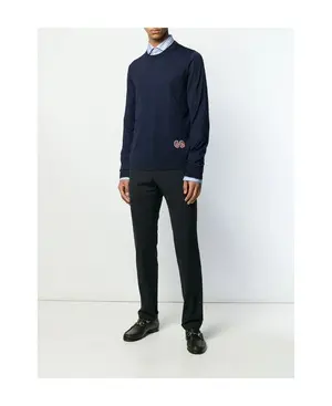Gucci Navy Blue Gg Logo Patch Pullover - Black