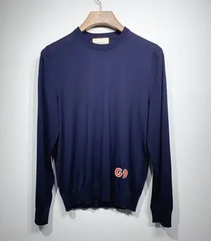 Gucci Navy Blue Gg Logo Patch Pullover - Black