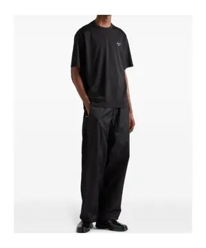 Prada All-over Triangle Motif Crewneck T-shirt - Black
