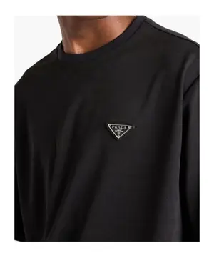 Prada All-over Triangle Motif Crewneck T-shirt - Black