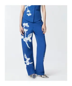 Pinko Floral Print Cotton Straight Leg Trousers