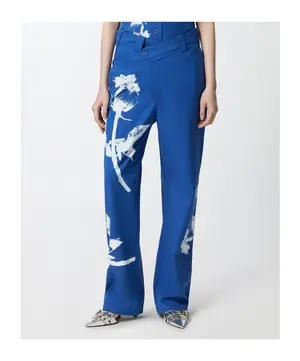 Pinko Floral Print Cotton Straight Leg Trousers