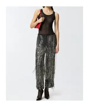 Pinko Sequin Embellished Fringed Wide-leg Trousers