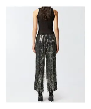 Pinko Sequin Embellished Fringed Wide-leg Trousers