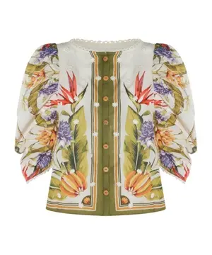 Farm Rio Tropical Puff-sleeve Top