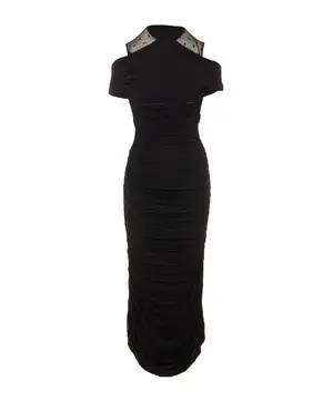 MARINE SERRE Moon-print Mesh Panel Off-the-shoulder Maxi Dress