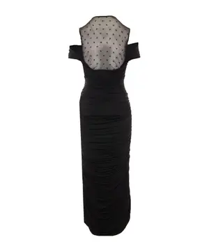 MARINE SERRE Moon-print Mesh Panel Off-the-shoulder Maxi Dress
