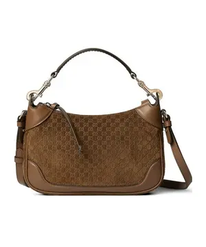 Gucci Monogram Suede And Leather Handbag