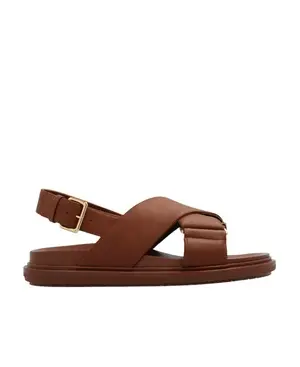 Marni Logo Embossed Buckled Sandals - Brown