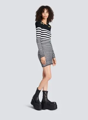 Balmain Striped Button-detailed Mini Dress