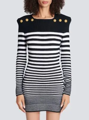 Balmain Striped Button-detailed Mini Dress - No