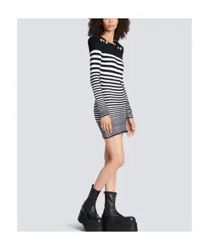 Balmain Striped Button-detailed Mini Dress - No
