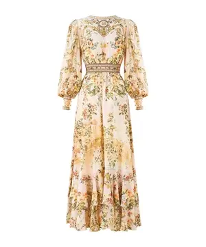 Camilla Floral Printed Long Button Front Dress - Nude